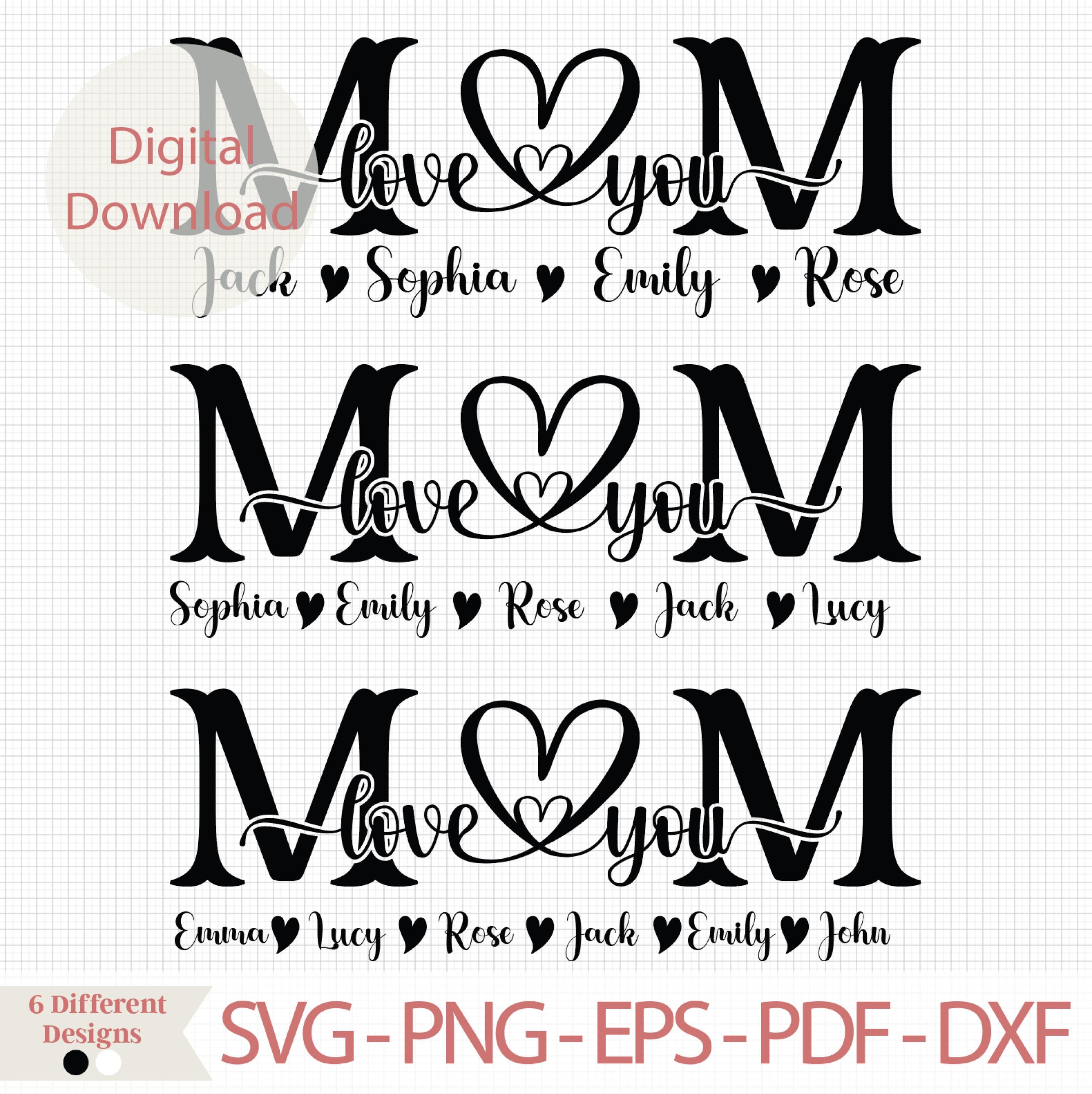 Mom Split Name Frame Svg, Mom With Kids Names Svg, Mom Monogram Svg Png ...