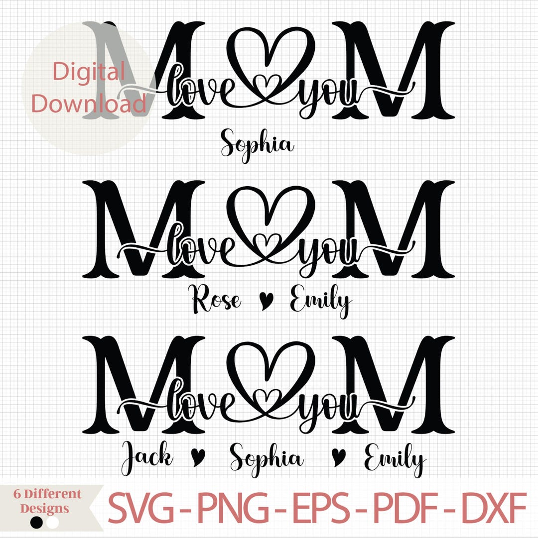 Mom Split Name Frame Svg, Mom With Kids Names Svg, Mom Monogram Svg Png ...