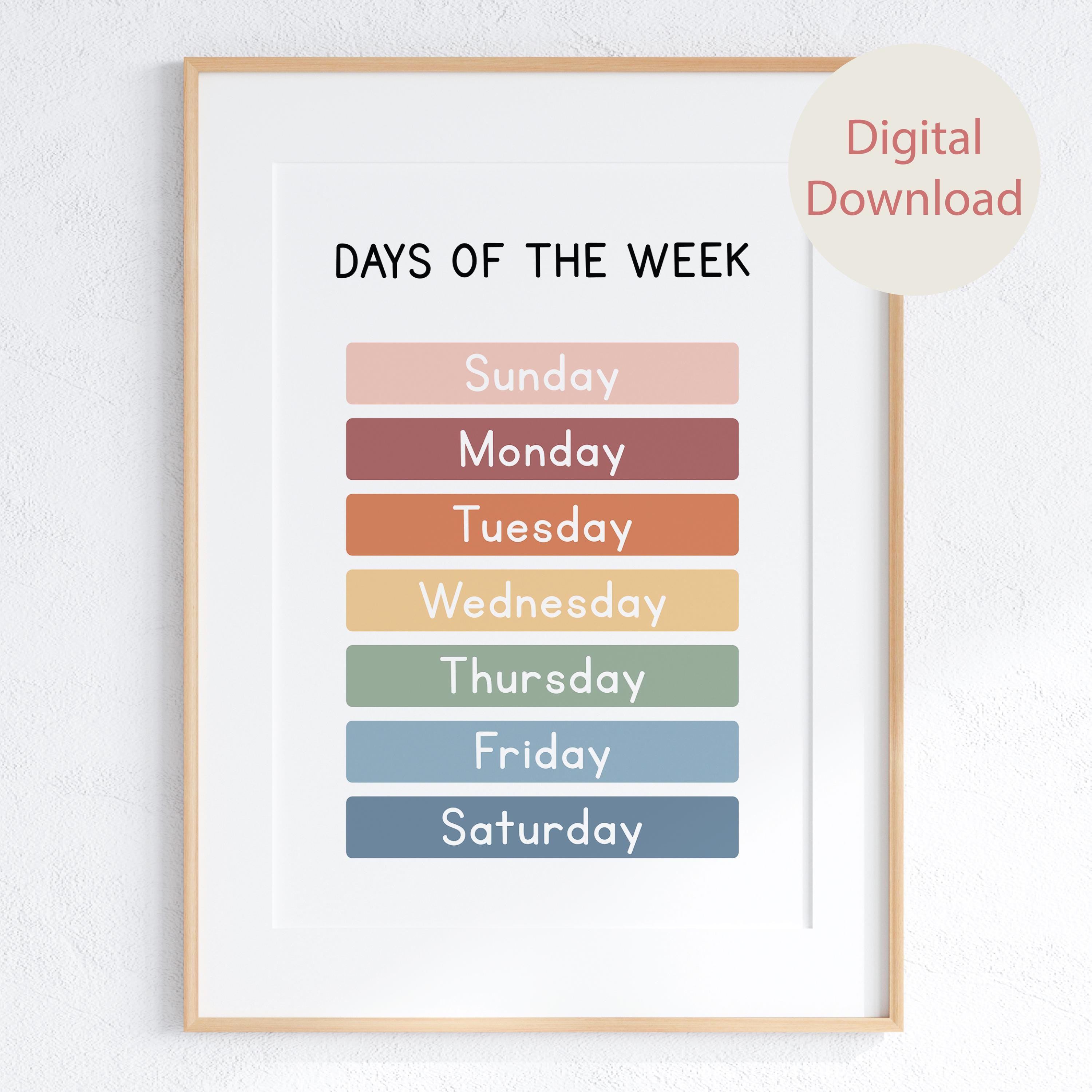 Days of the Week Poster, Homeschool Educational Poster, Montessori ...
