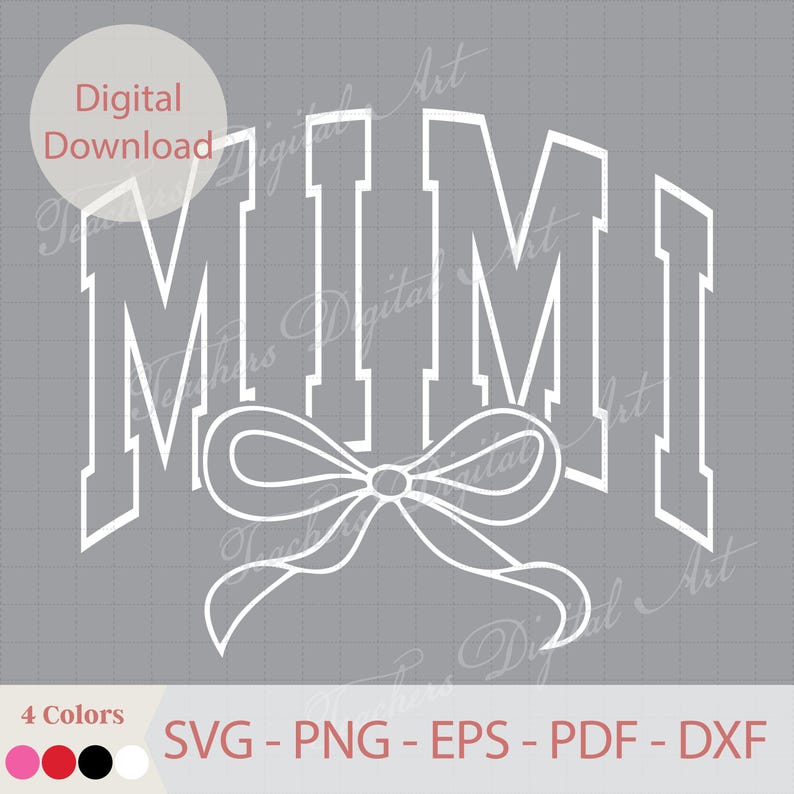 MIMI SVG With Bow, Retro Varsity Mimi Outline SVG Png, Grandma Shirt ...