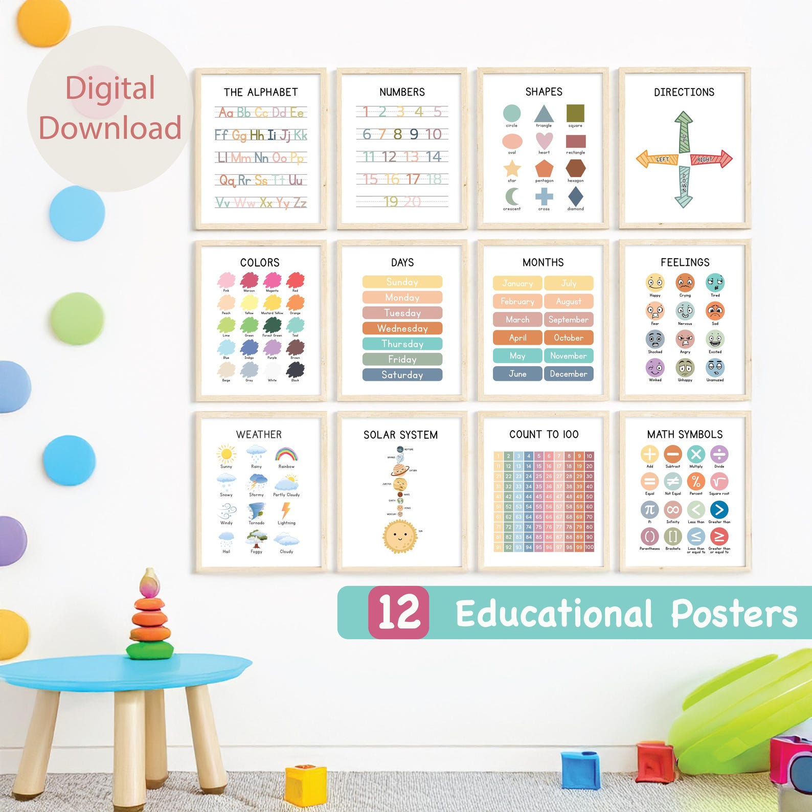 12 Educational Posters for Kids, Preschool & Elementary Learning Tools ...