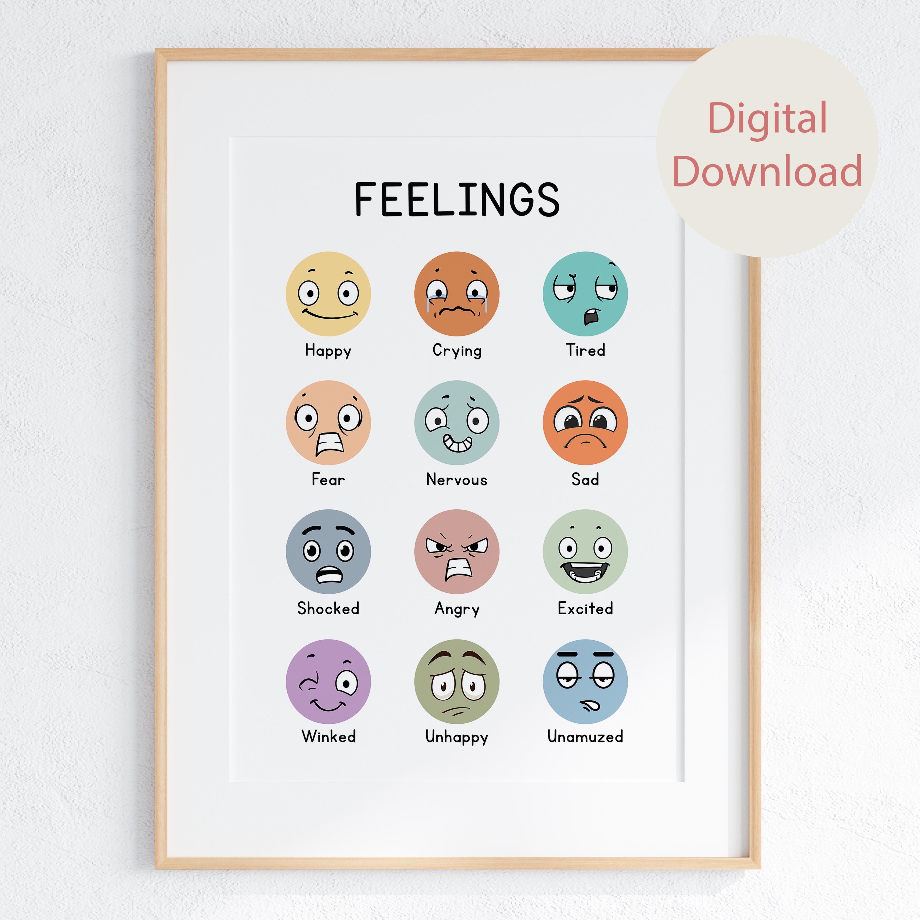 Feelings Poster, Emotions Chart for Toddlers, Montessori Homeschool ...