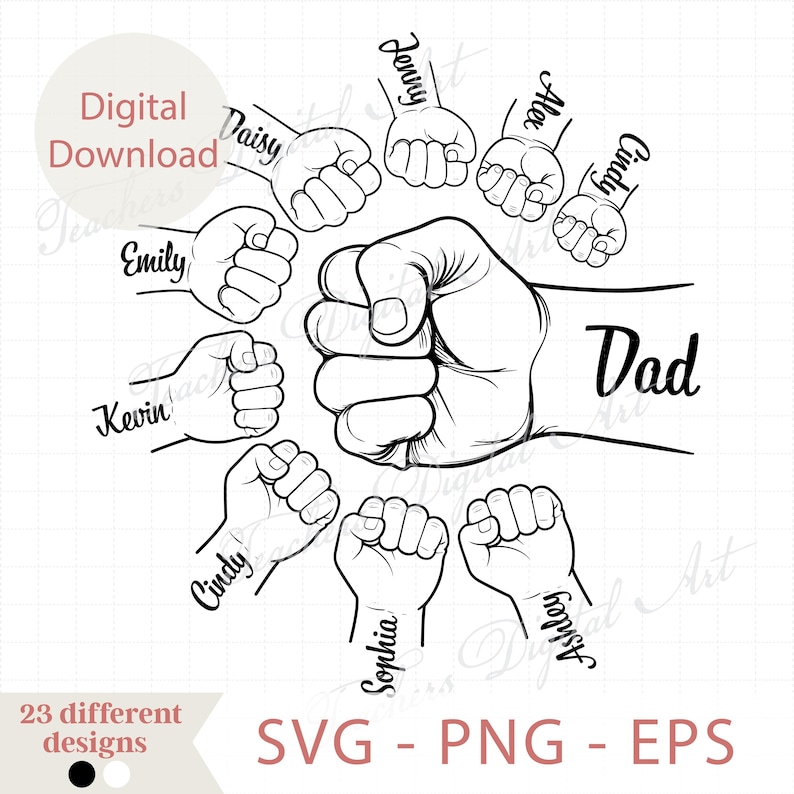 Father and Children SVG Design, Custom Fist Bump Dad SVG With Kids ...