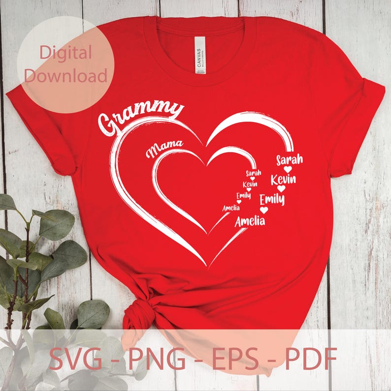 Custom Heart Family Name SVG, Personalized Grandma Mom SVG Bundle ...