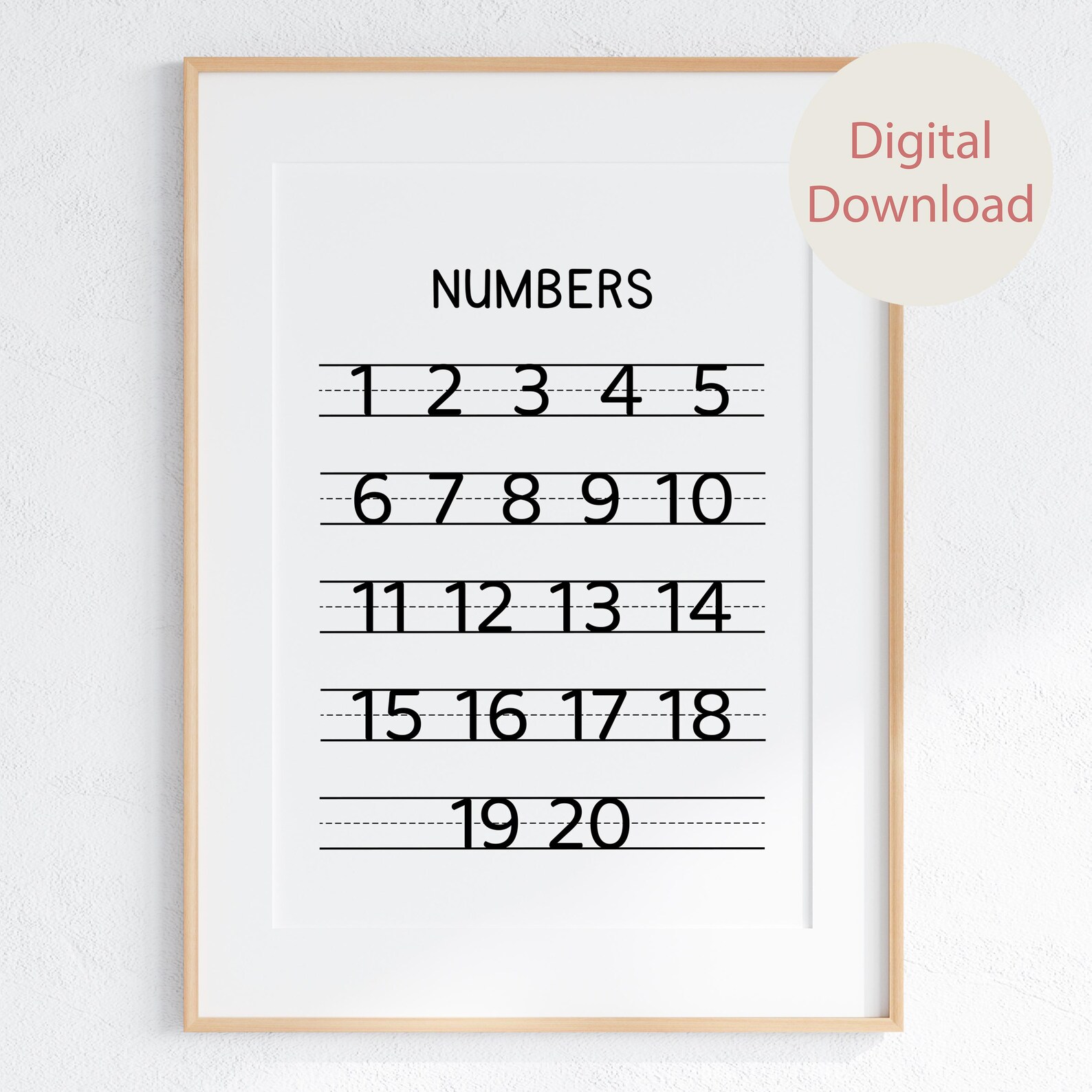 Black & White Count to 20 Printable Poster, 1-20 Numbers Chart, Numbers ...