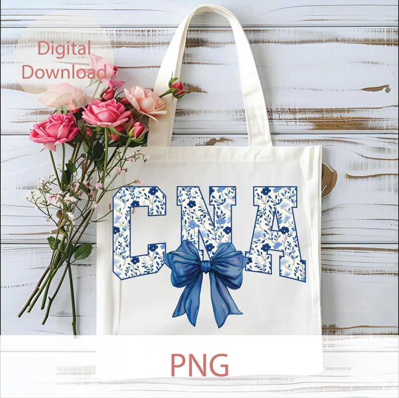 CNA Floral Letter PNG With Blue Bow, Nurse Appreciation Digital ...