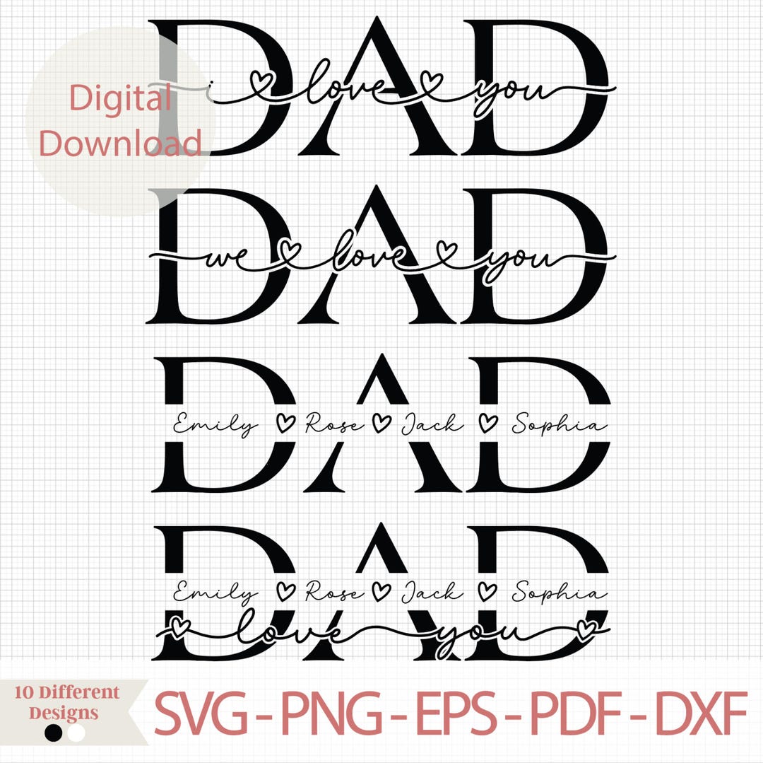 Dad Split Name Frame Svg, Dad With Kids Names Svg, Dad Monogram Svg Png ...