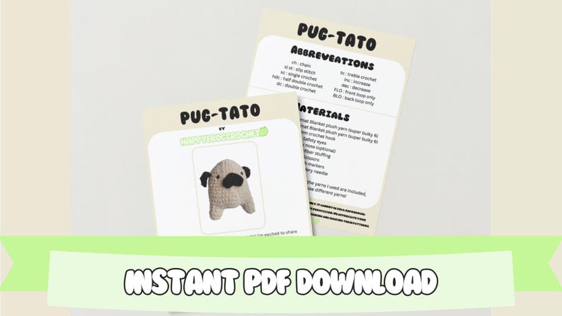 Low Sew Pug Crochet Pattern, DIY, Cute Pugs, Amigurumi Dog Pattern ...