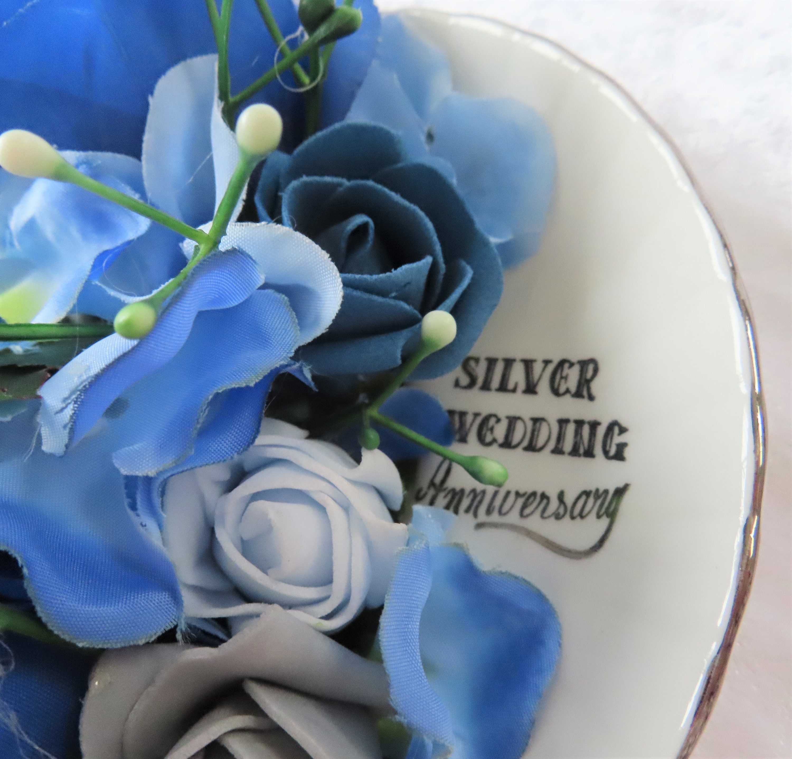 Silver Wedding Floating Tea Cup Flower Arrangement, Gift, Table ...
