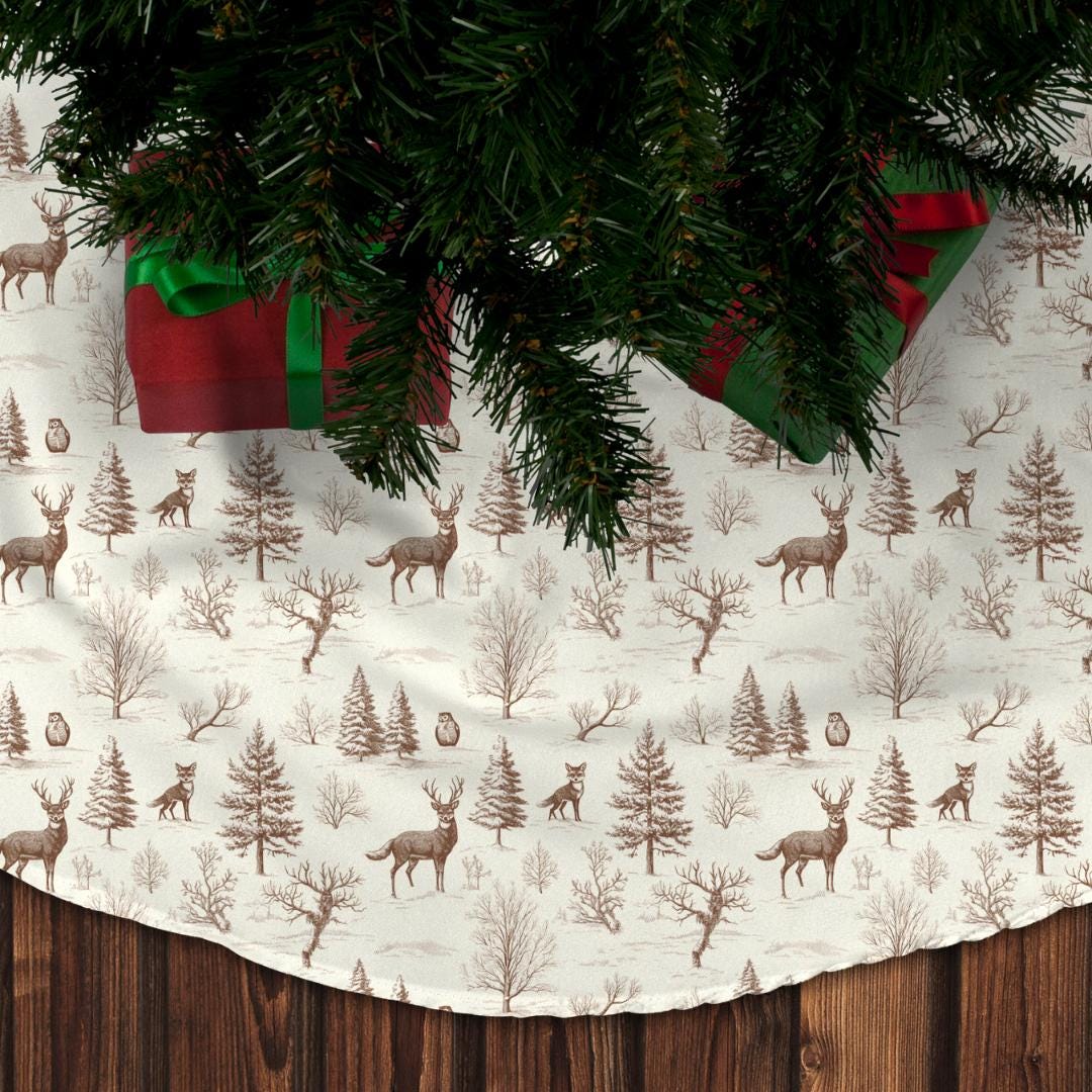 Vintage Toile Christmas Tree Skirt - Monochrome Deep Brown Holiday ...