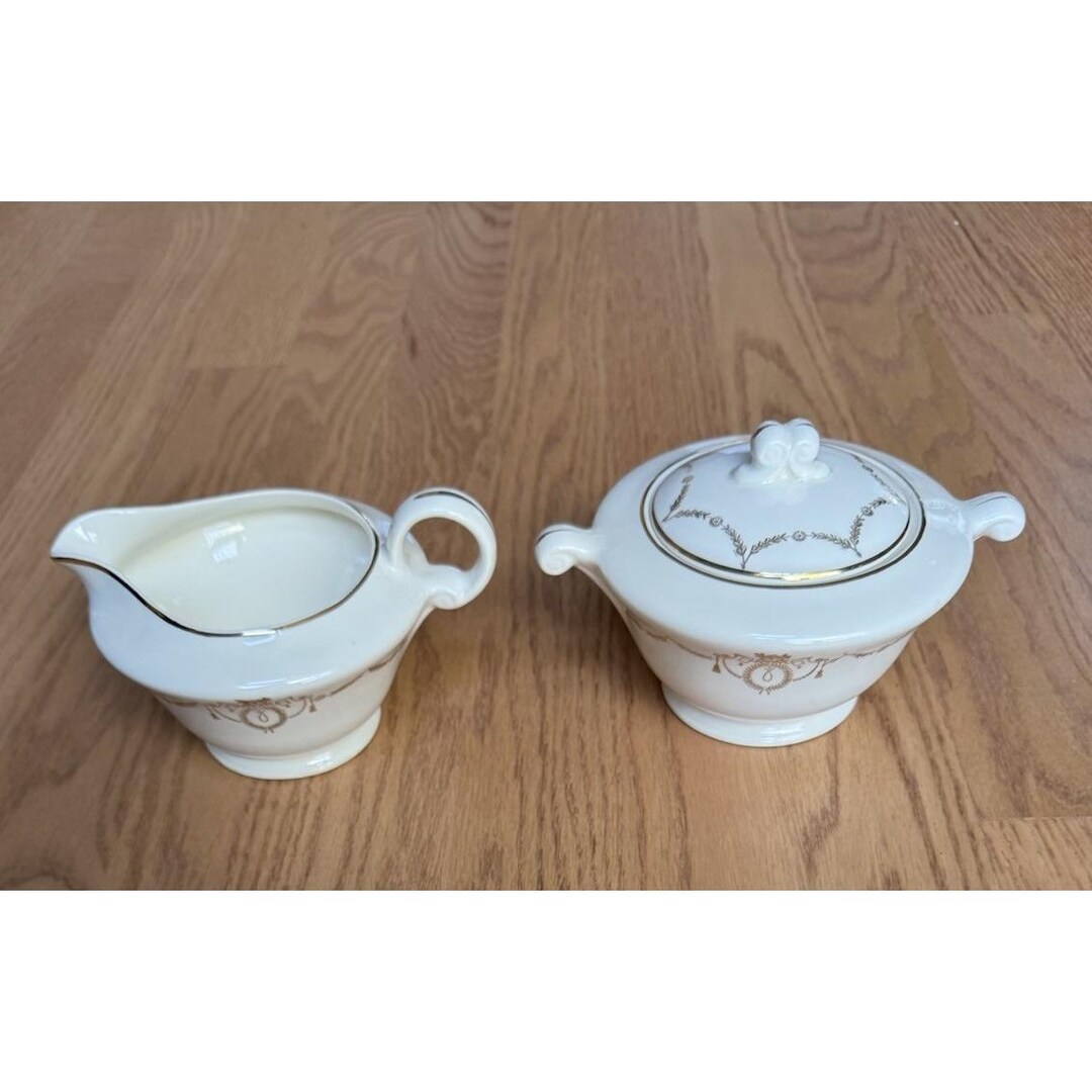 Edwin Knowles Creamer & Sugar Bowl Set Adams Gold Swag Design Vintage ...