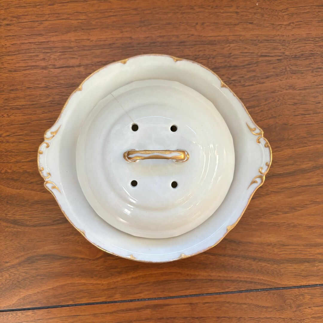 Vintage Victoria Austria Butter Dish / Strainer Server With Gold Trim ...