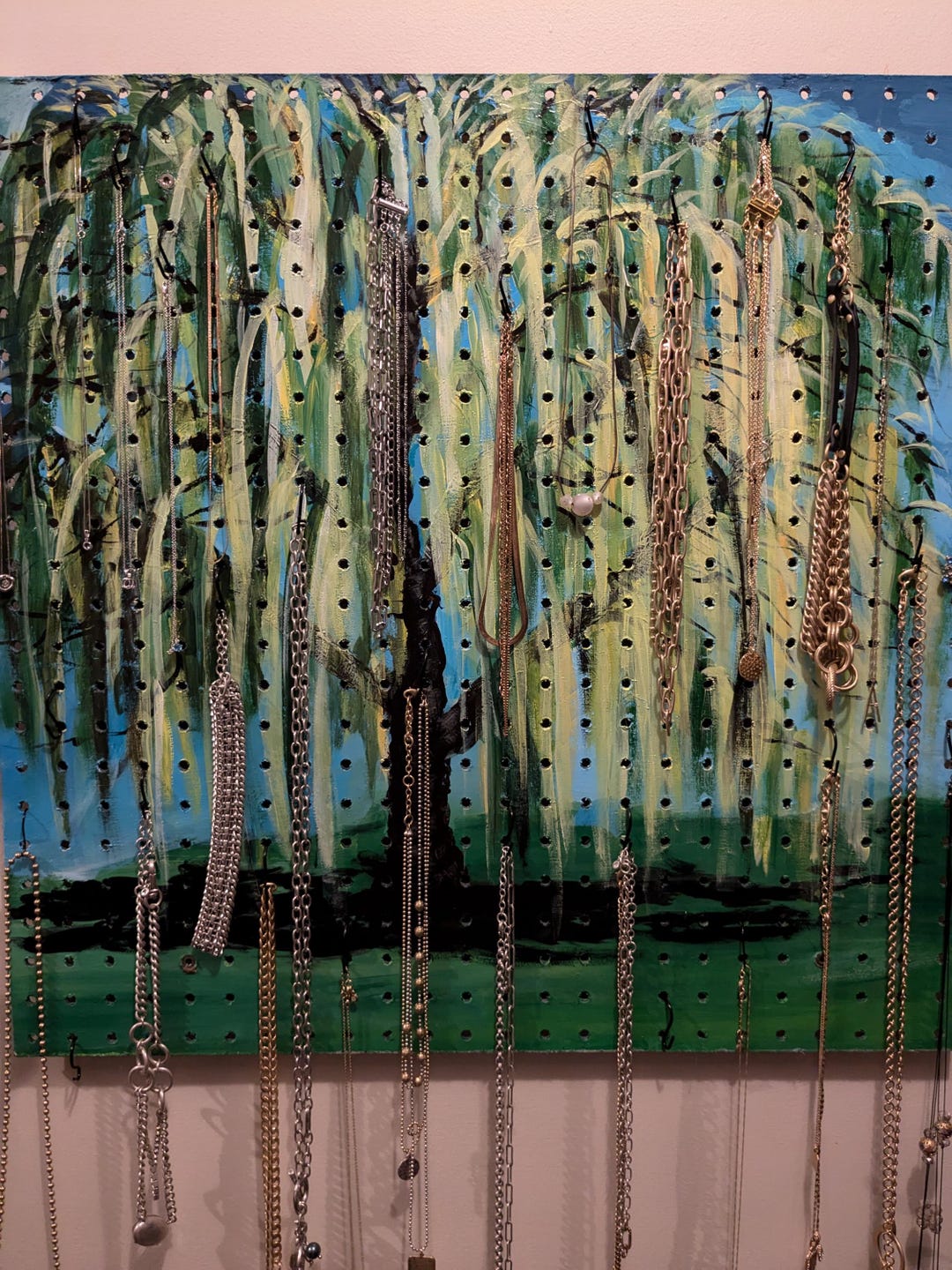 Beautiful Hand-painted Pegboard Jewelry/ Belt Organizer. Wall Mounted ...