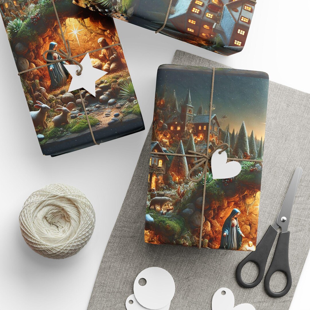 Christmas Wrapping Papers, Nativity Scene Wrapping Paper, Nacimiento ...