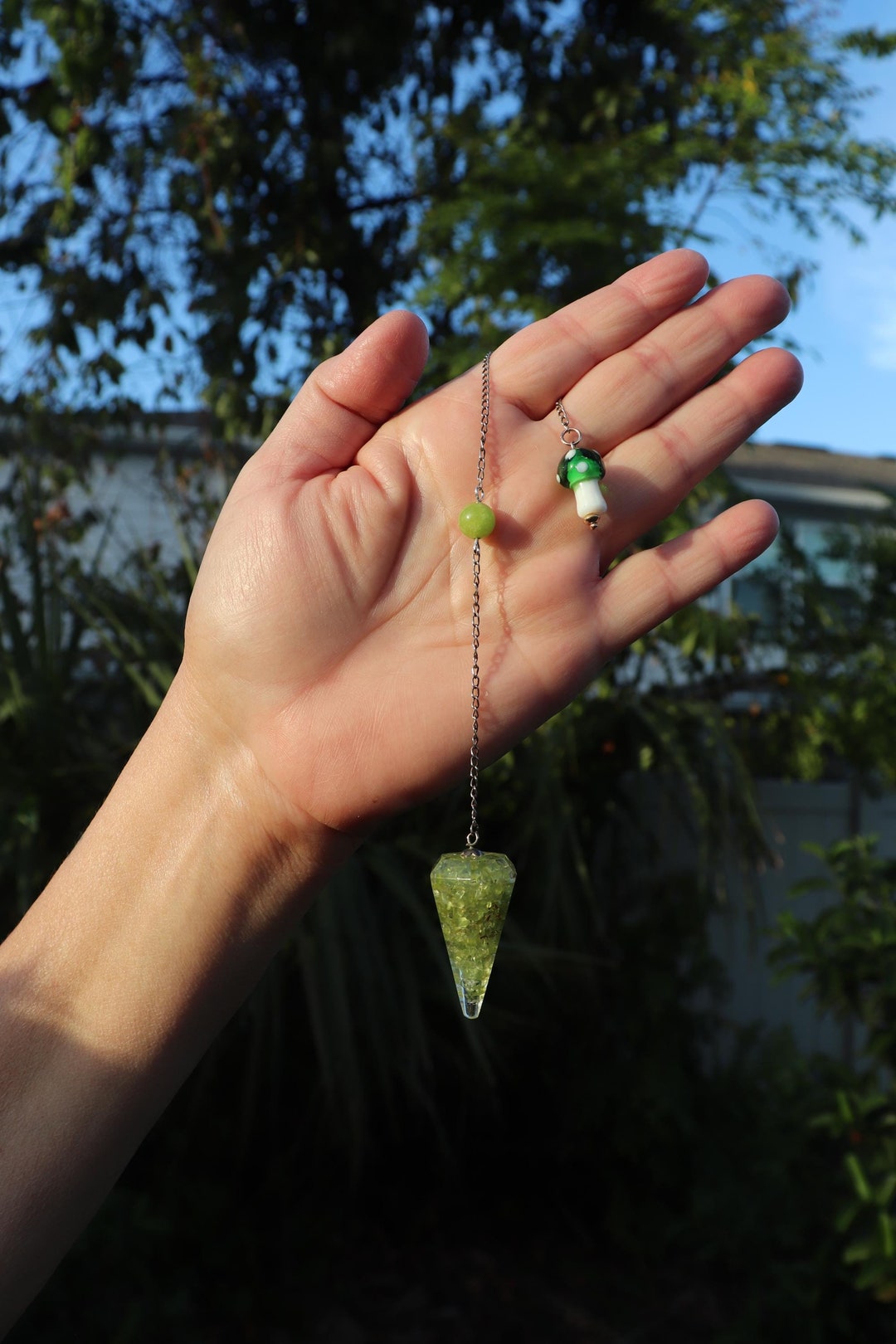Green Mushroom Pendulum Peridot Crystal, Divination Tool, Healing ...