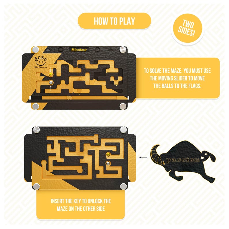 Wooden Marble Maze Puzzle for Adults, Double-sided Minotaur Labyrinth ...
