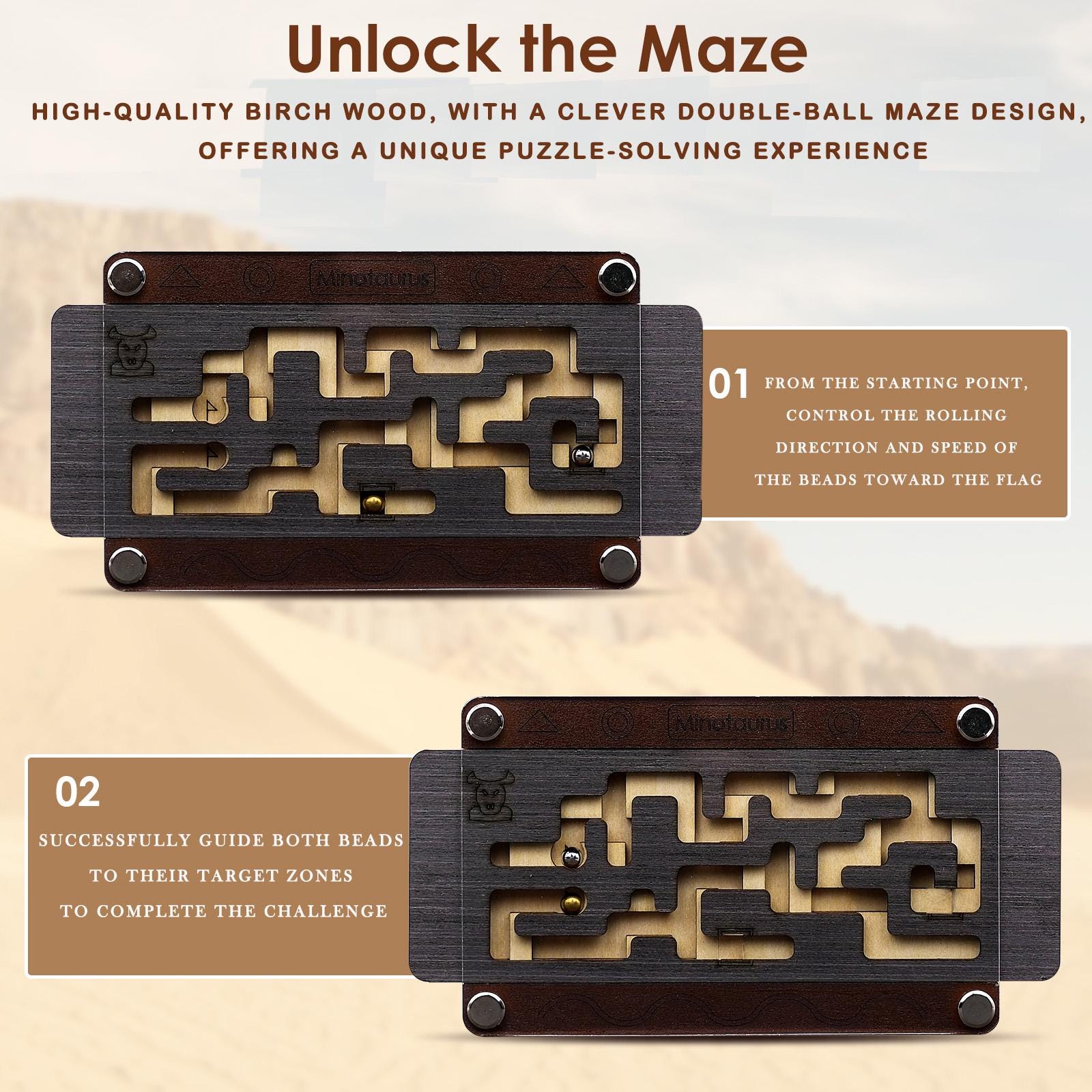 3D Wooden Minotaur Labyrinth Puzzle – Maze Game With Two Marbles ...