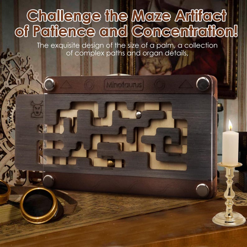 3D Wooden Minotaur Labyrinth Puzzle Maze Game With Two Marbles ...