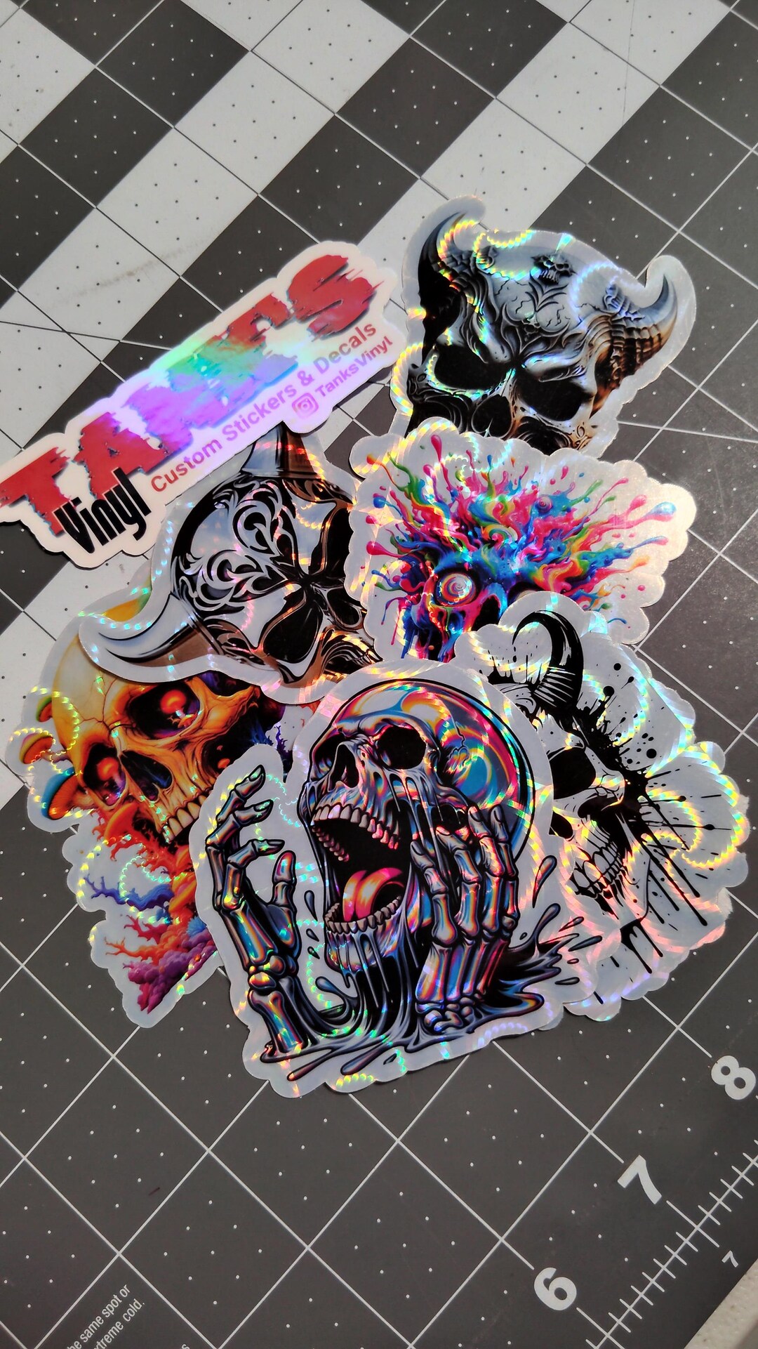 6pk Holographic Skull Sticker Pack Demonic Psychedelic Metallic Chrome ...