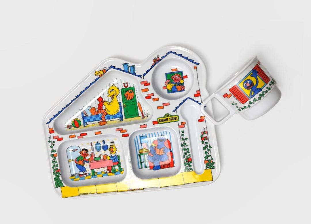 Vintage Sesame Street Childrens Tableware Set: Divided Plate and Cup ...