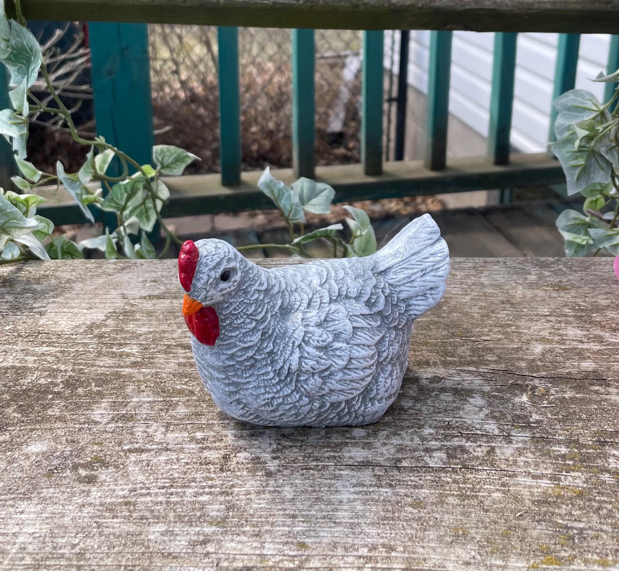 Hand-painted Cement Chicken Figurine: Garden Art Statue, Porch Decor ...