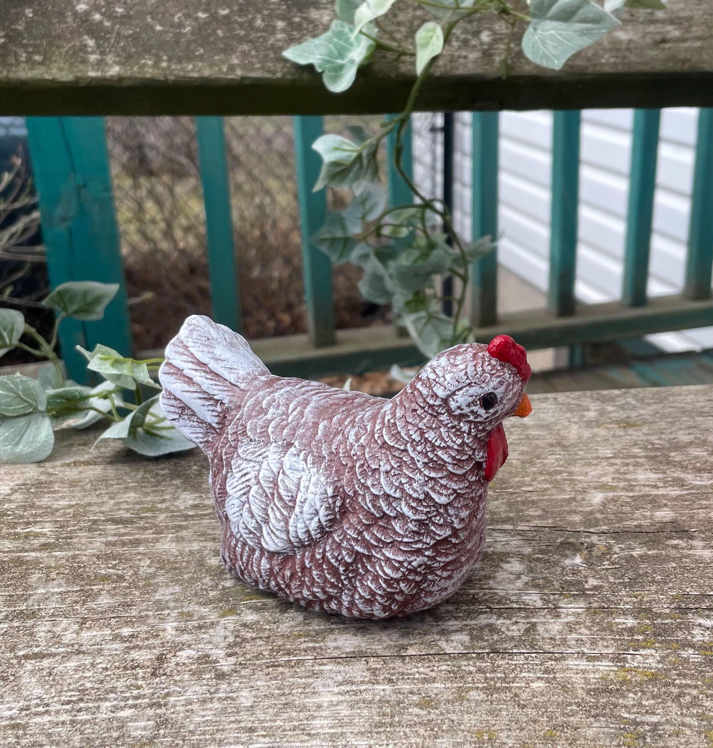 Hand-painted Cement Chicken Figurine: Garden Art Statue, Porch Decor ...