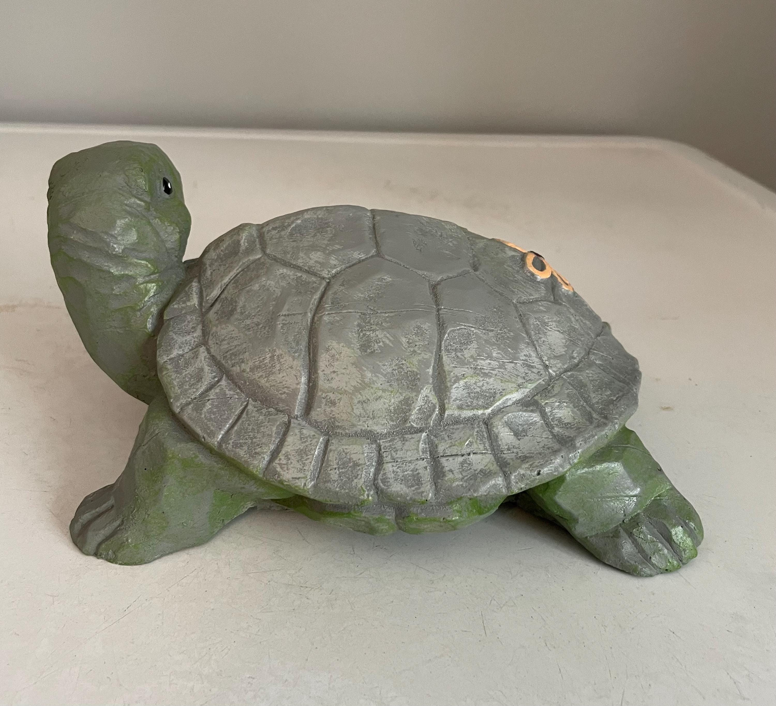 Hand-painted Cement Turtle Garden Statue: Floral Concrete Figurine ...