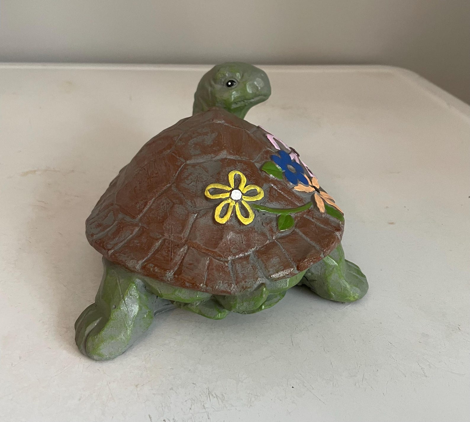 Hand-painted Cement Turtle Garden Statue: Floral Concrete Figurine ...