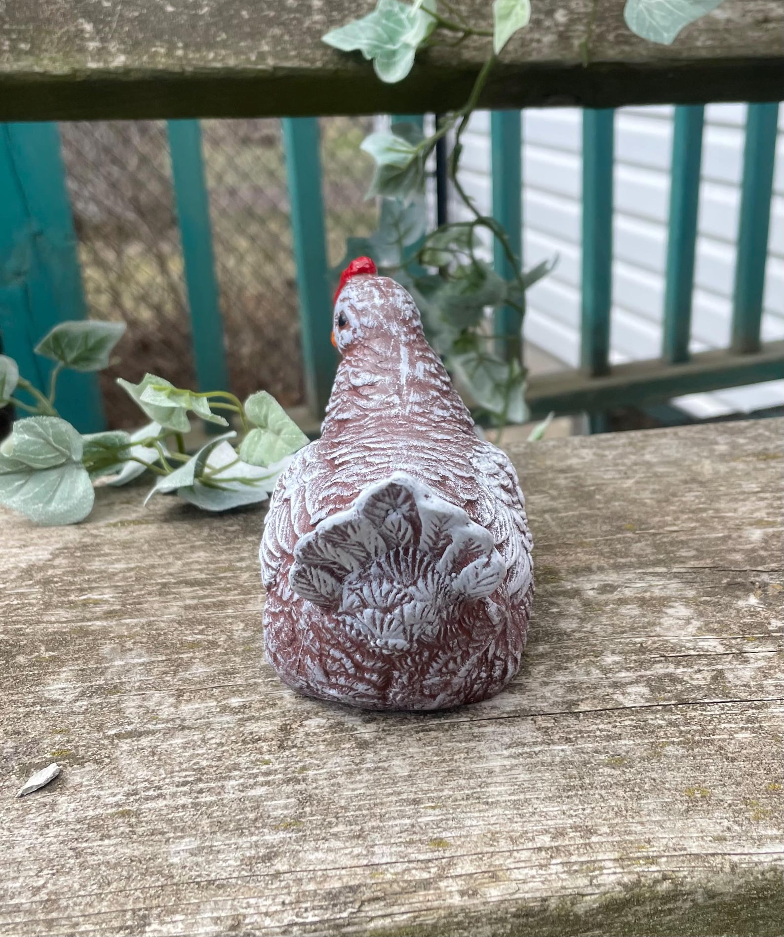 Hand-painted Cement Chicken Figurine: Garden Art Statue, Porch Decor ...