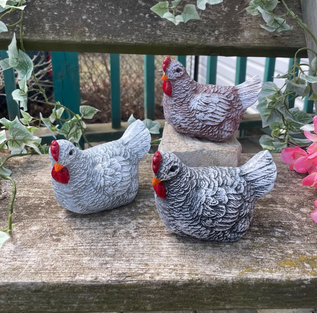 Hand-painted Cement Chicken Figurine: Garden Art Statue - Etsy