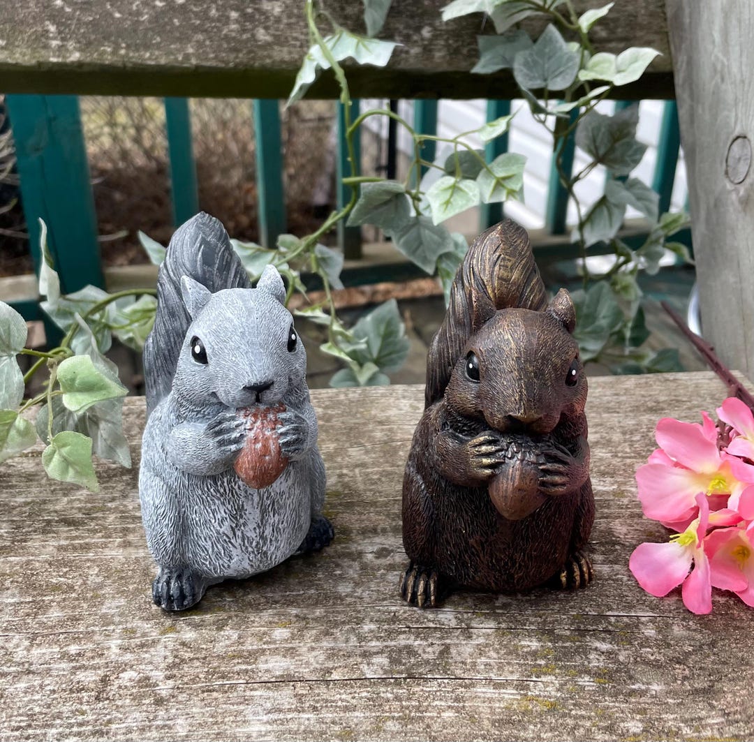 Hand-painted Cement Squirrel Figurine: Indoor/outdoor Garden Statue ...