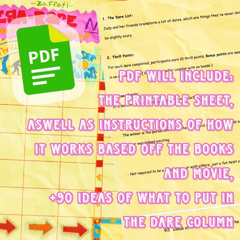 Judy Moody Summer Activity Sheet: Printable Dare Ideas (PDF) - Etsy