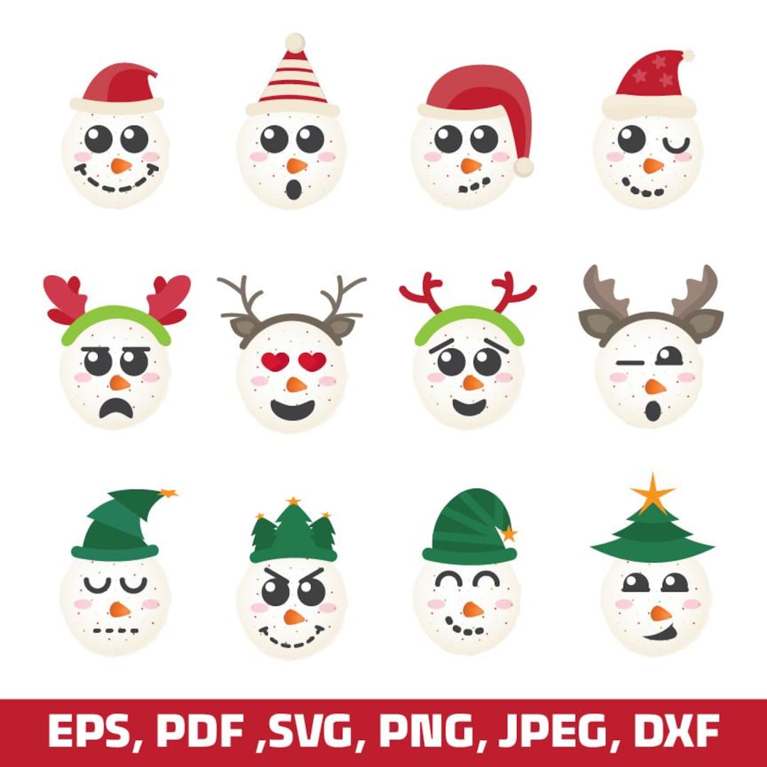 Snowman Faces Bundle Svg, Snowman Clipart Png, Christmas Season Jpg ...