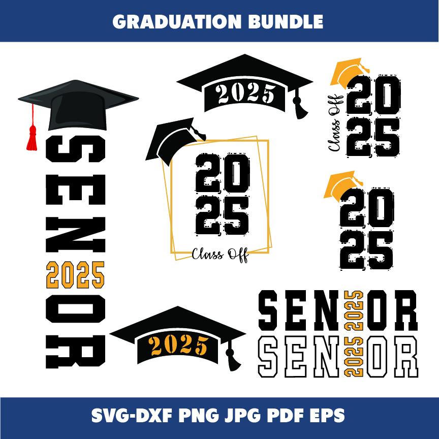 Senior 2025 Design Bundle Svg, Graduation Cap PNG, Class of 2025 Jpg ...