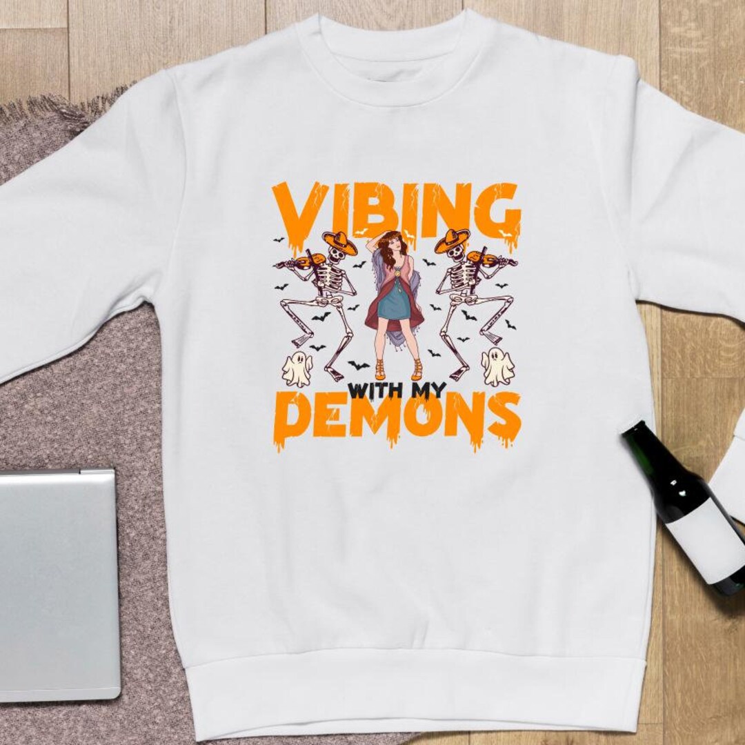 Vibing With My Demons Svg, Sublimation Designs Png, Trendy Halloween ...