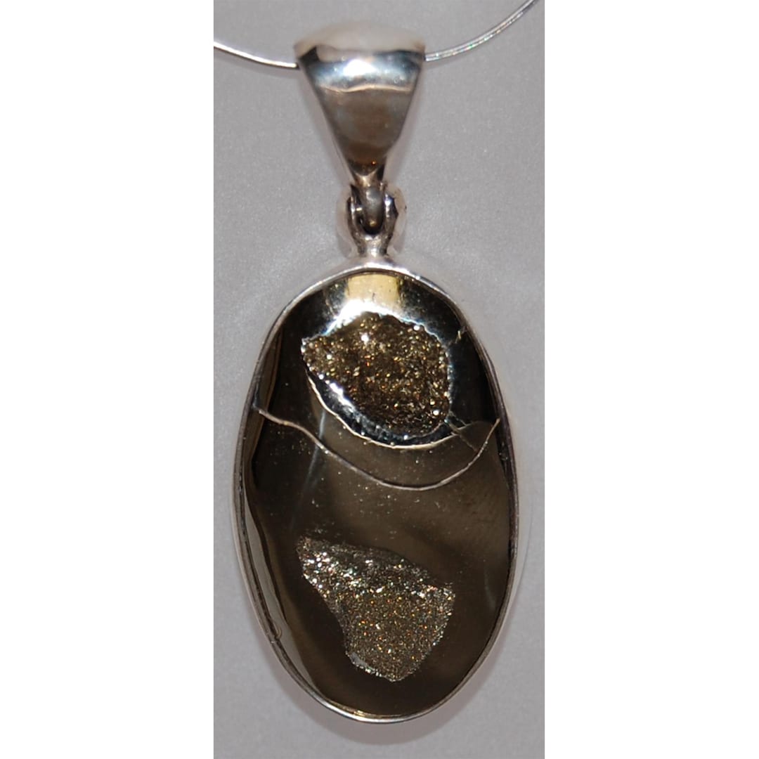 Ammonite Cross Section Sterling Silver Pendant 925 Fossil Shiny Snail ...