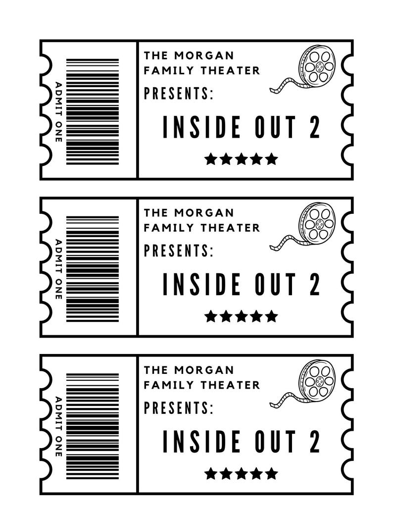 Family Movie Night Tickets Printable, Customizable Template - Etsy