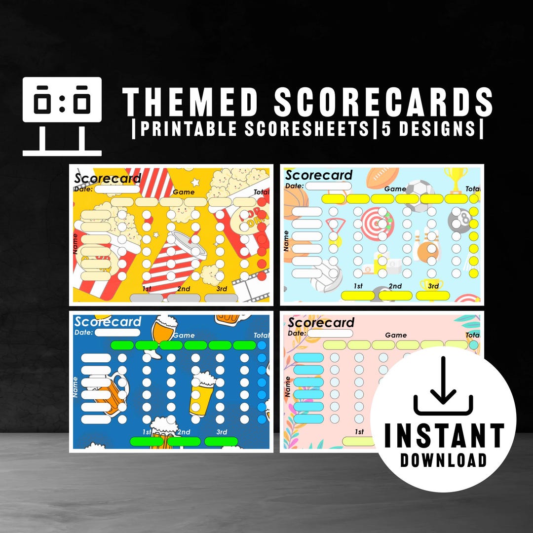Printable Score Sheets | Game Night Scorecards | Themed & Family Game ...