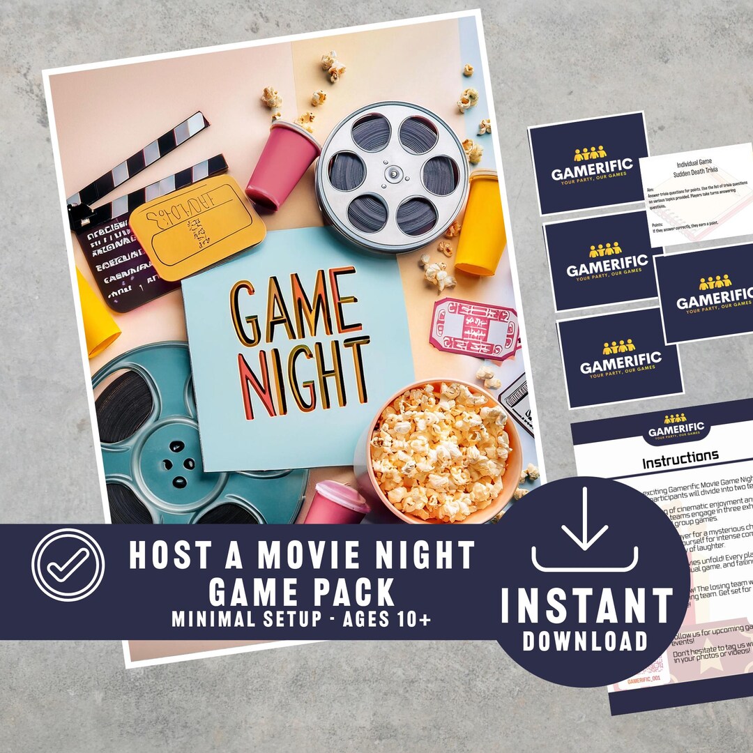 Movie Night Game Pack | Movie Games | Movie Prints | Movie Party Night ...