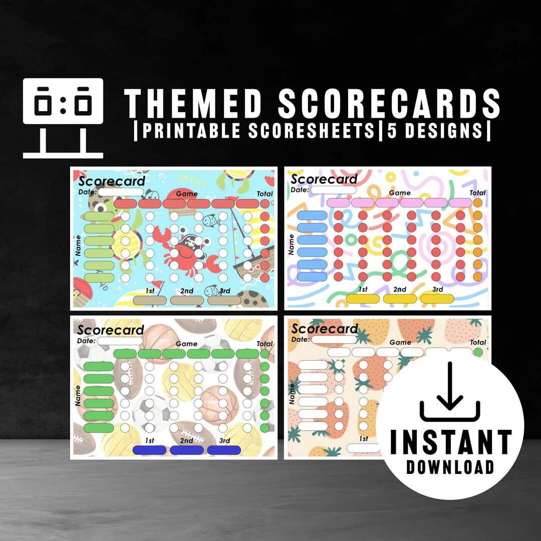 Printable Score Sheets 2 | Game Night Scorecards | Themed & Family Game ...