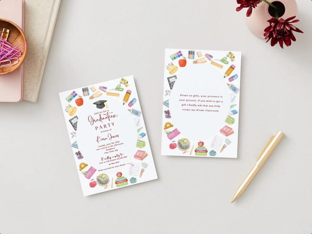 Editable Education Graduation Party Invitation Minimal School Teacher ...