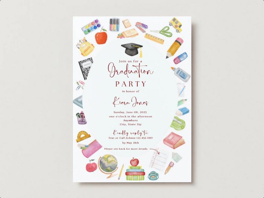 Editable Education Graduation Party Invitation Minimal School Teacher ...