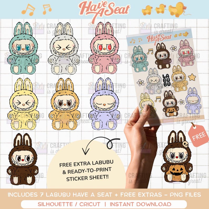 Labu Doll Seat Bundle | PNG | Kawaii Cute Digital Stickers | Clipart ...