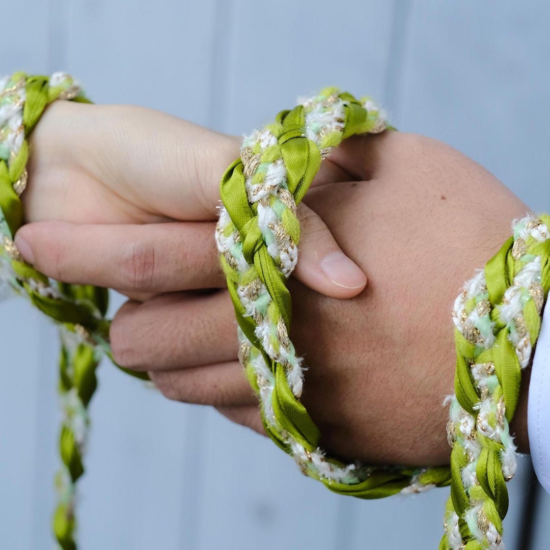 Custom Braided Handfasting Cord: Light Green Satin & Gold Textured Yarn ...
