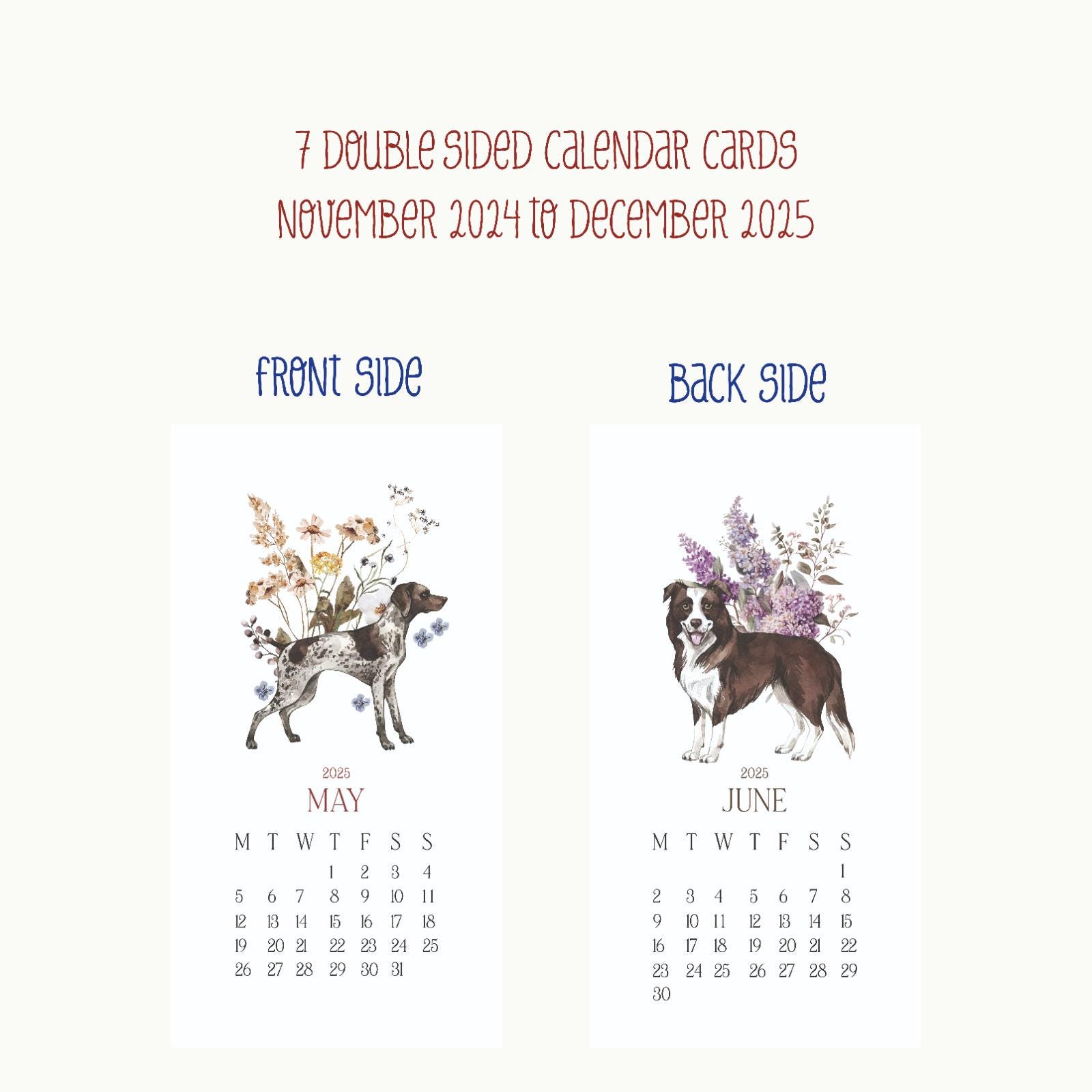 Dog Lovers Desk Calendar With Wooden Stand, Cute Dog Design Illustrated ...