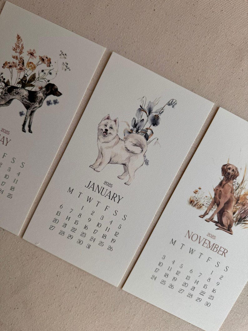 Dog Lovers Desk Calendar With Wooden Stand, Cute Dog Design Illustrated ...