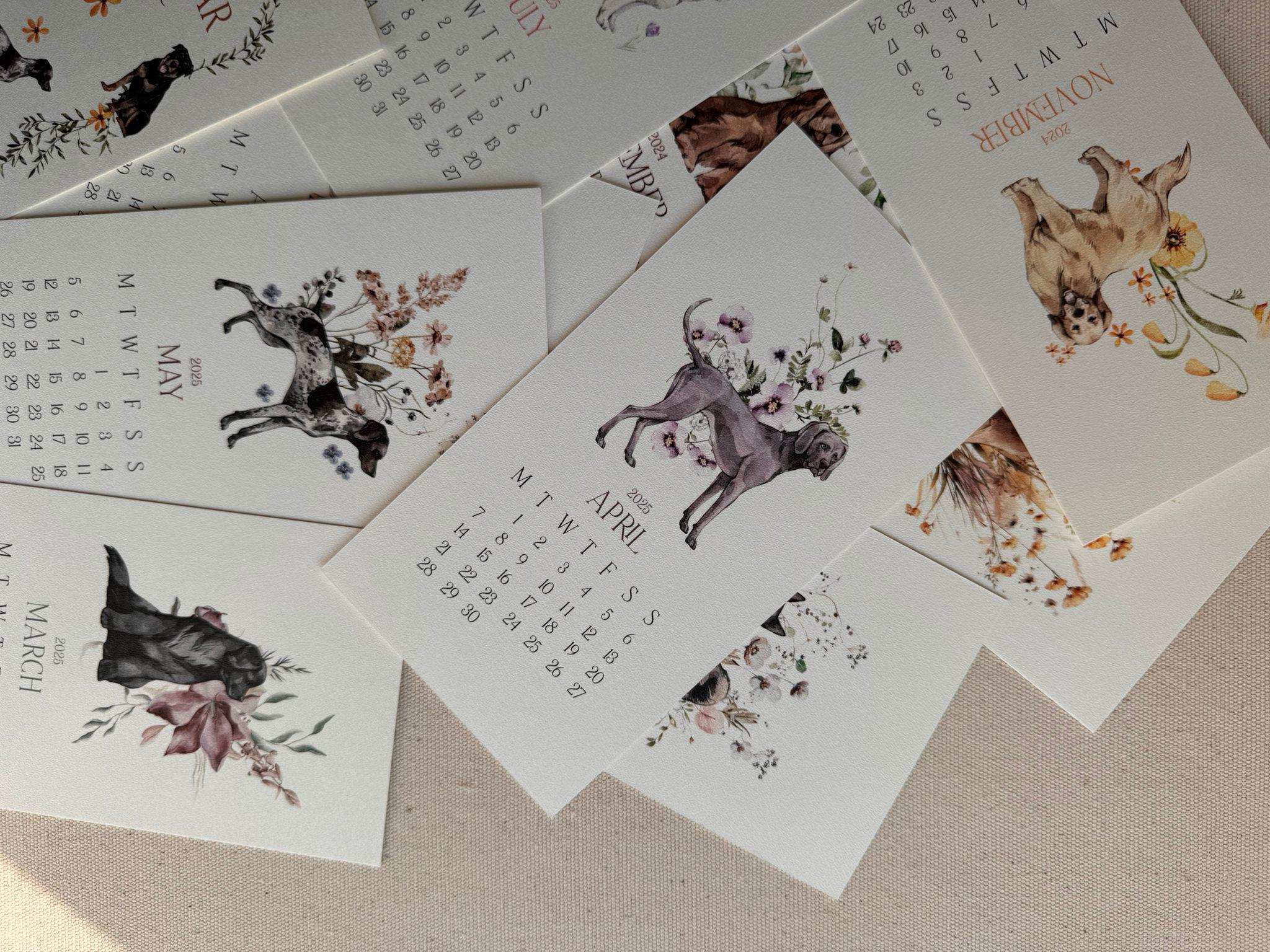 Dog Lovers Desk Calendar With Wooden Stand, Cute Dog Design Illustrated ...