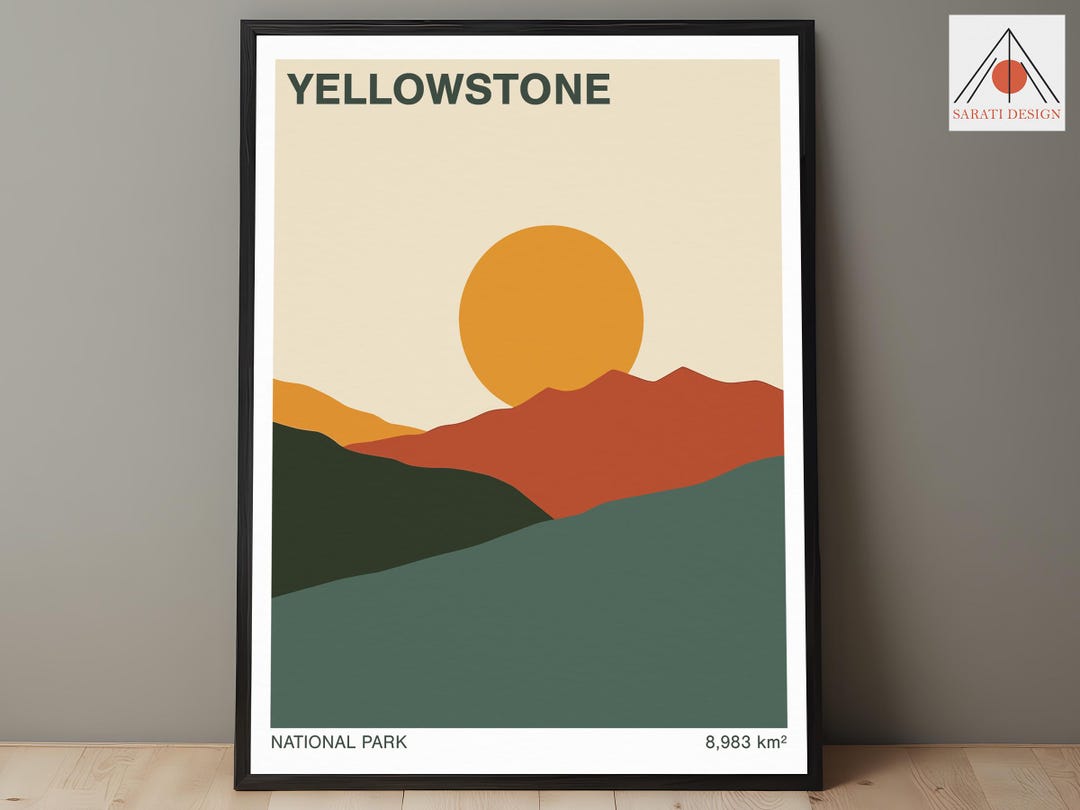 Yellowstone Mid Century Print | Yellowstone Travel Poster | Yellowstone ...