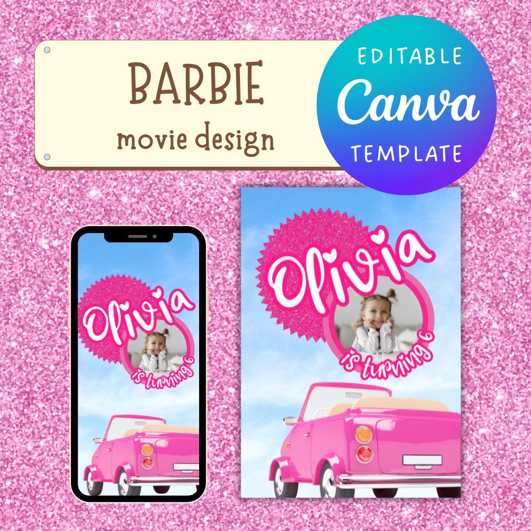 Editable Barbie Invitation Canva Template Barbie Birthday Invitation - Etsy