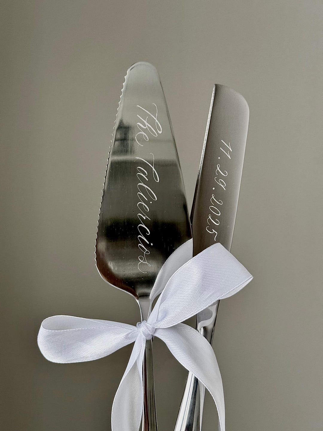 Hand Engraved Wedding Cake Knife Set: Stainless Steel, Personalized ...